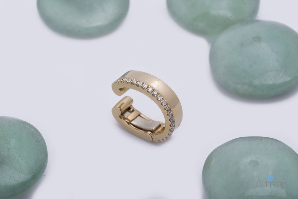 C Shape Flower Set Single Diamond Ear Cuff in 18k Yellow Gold ...