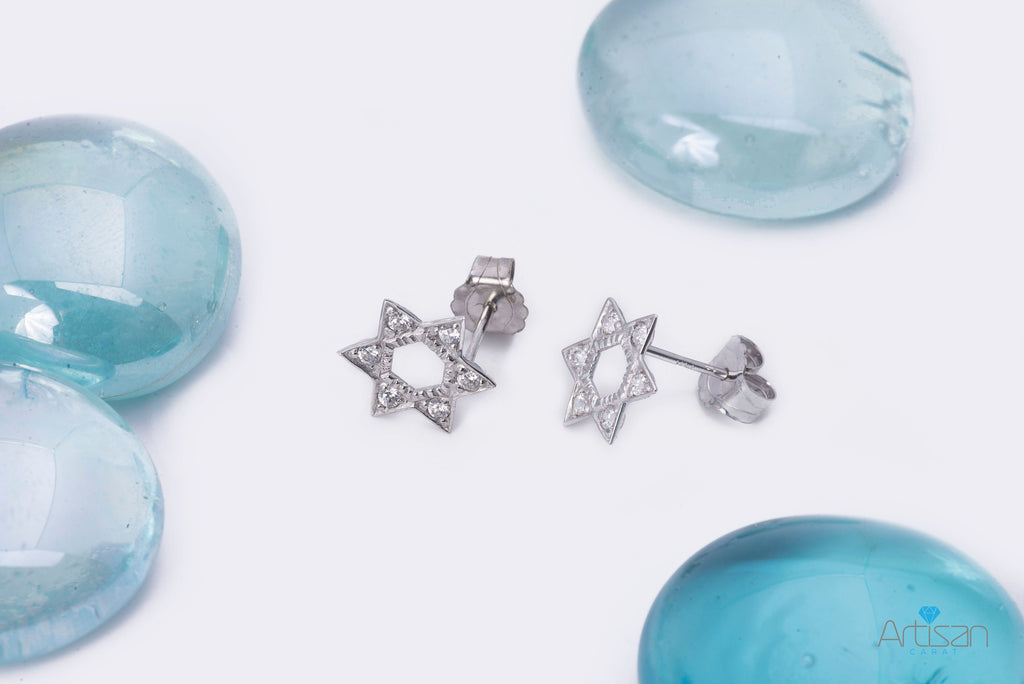Star of David CZ Stud Earrings in 14k White Gold | Everyday Jewelry